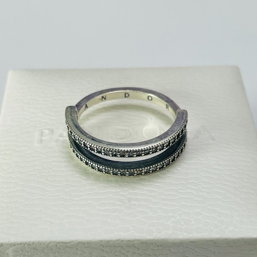 Pandora Signature Logo & Pav Double Band Ring - Gem